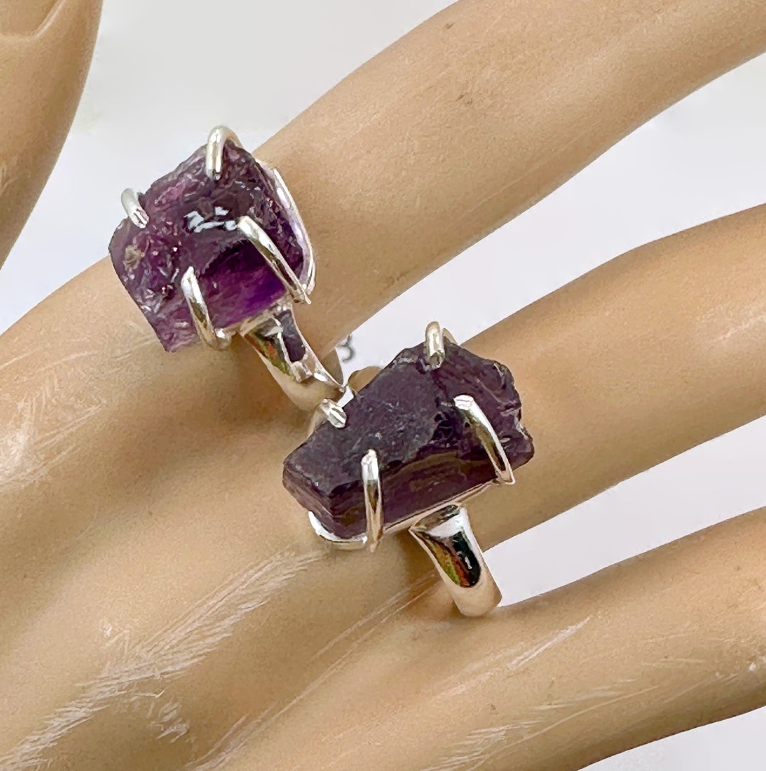 Amethyst Ring, Sterling Silver, Raw Stone, Natural Amethyst, Minimalist ...