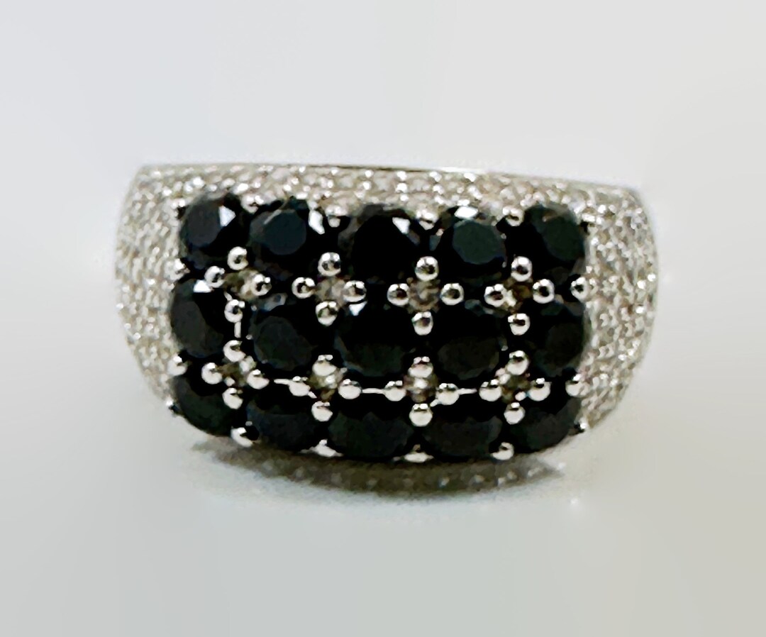 Black Onyx Ring, Sterling Silver, Vintage Ring, BBJ, Size 10, Faceted ...