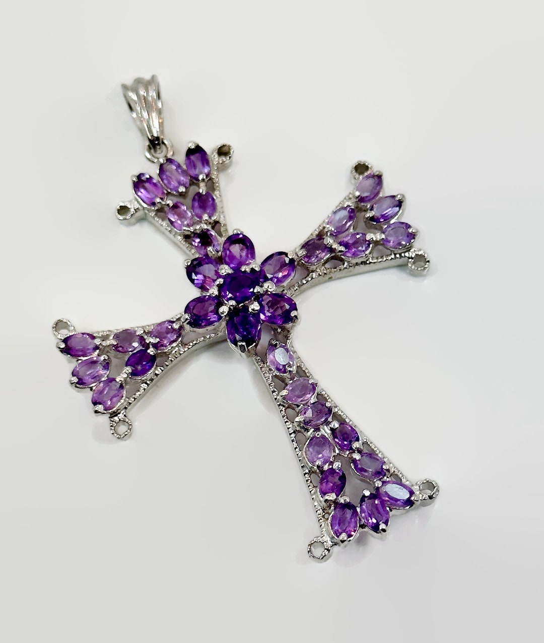 Gemstone Cross, Amethyst Cross, Sterling Silver, 2 1/2 Long, Vintage ...