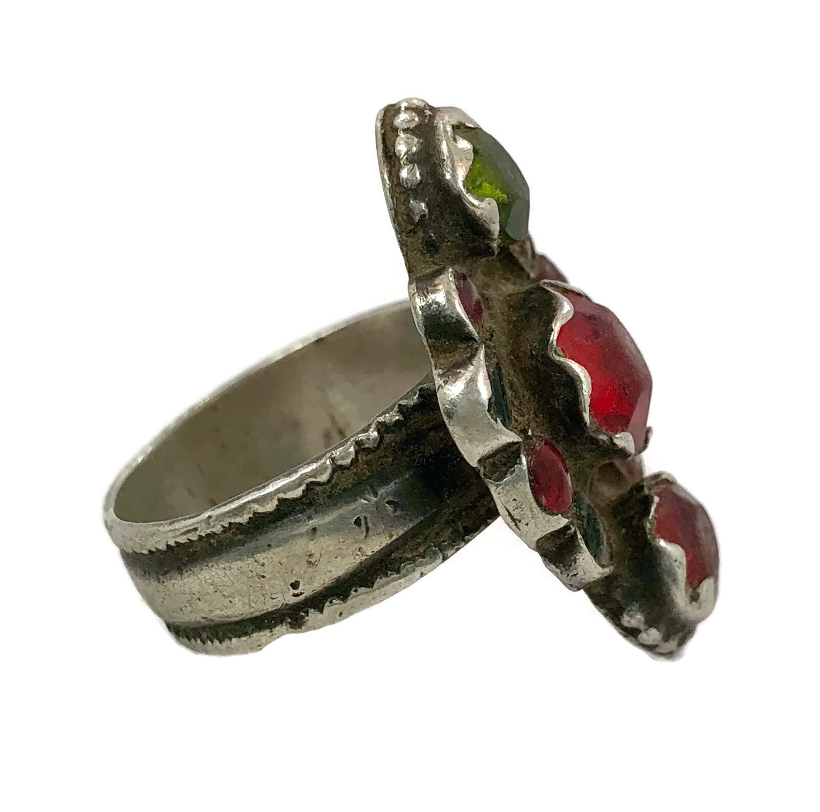 Old Silver Ring Pakistan Glass Jewels Vintage Ring Size 8 | Etsy