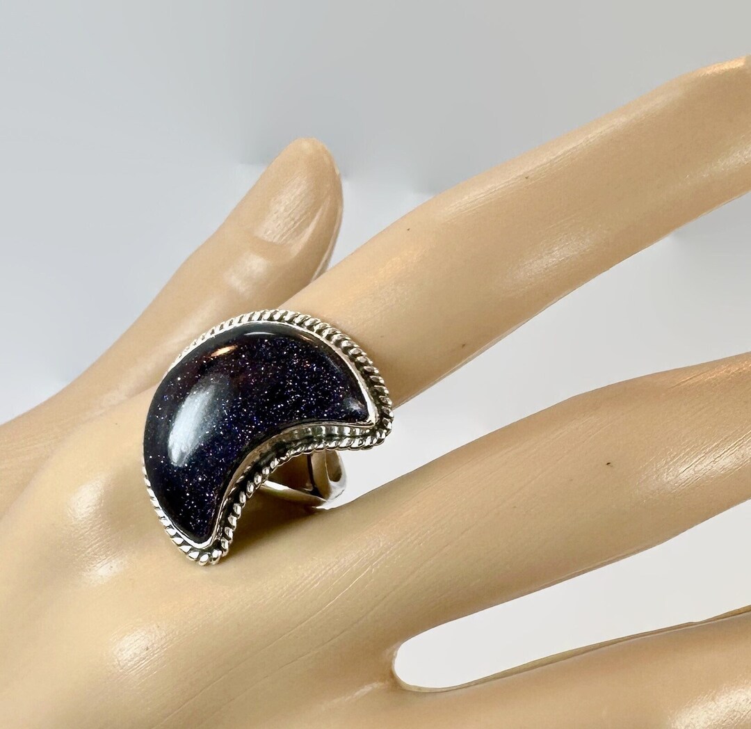 Blue Goldstone Ring, Purple Goldstone, Moon Ring, Sterling Silver ...