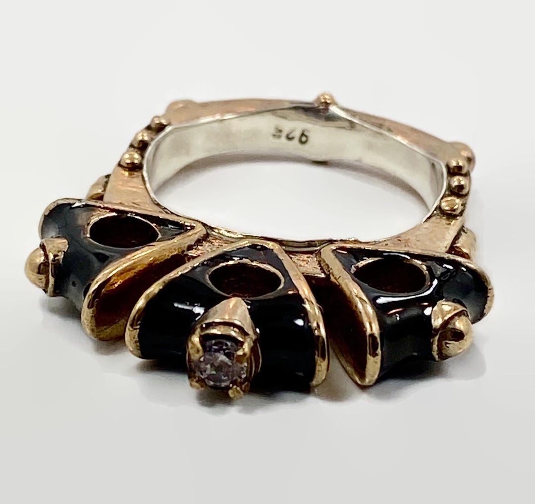 Funky Ring, Sterling Silver, Enamel, Steampunk, Machine Age, Modern ...