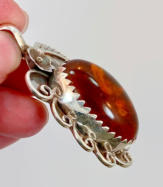 Amber Pendant, Sterling Silver, Native American, Nava… - Gem