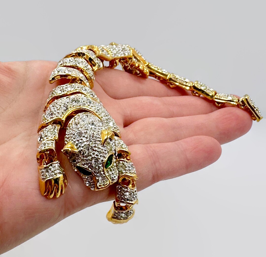 Tiger Pin, Shoulder Brooch, Articulated, Cougar, Panther, Rhinestones ...