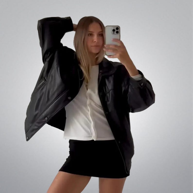 Pure Leather Jacket- Oversized Black Coat- Handmade Sewing Zipper ...