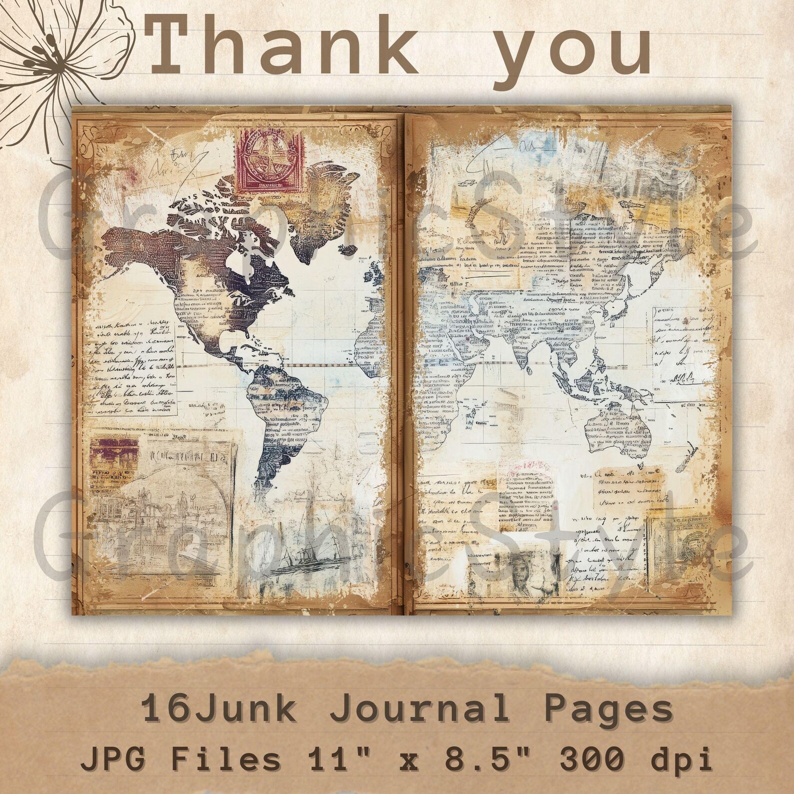 Vintage World Map Junk Journal Pages, 16 Antique Ephemera Printable ...