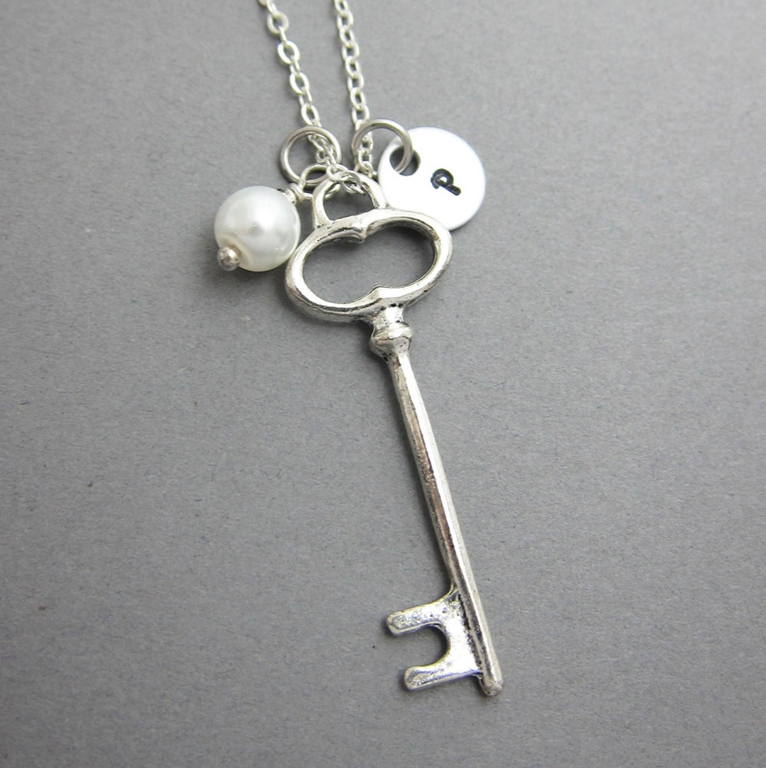 Elegant Key Necklace - Custom Handstamped Initial, Personalized ...