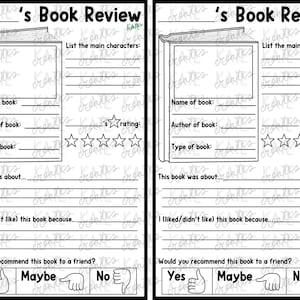 Reading Log Template Pdf Printable Book Review Page for Children - Etsy