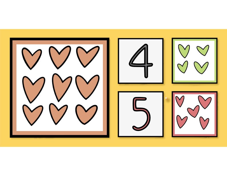 Number Cards for Kids, Numbers 1-10, Heart Matching Game, Use in ...