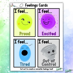 Feelings Chart for Preschool, Emotional Regulation Cards for Kids ...