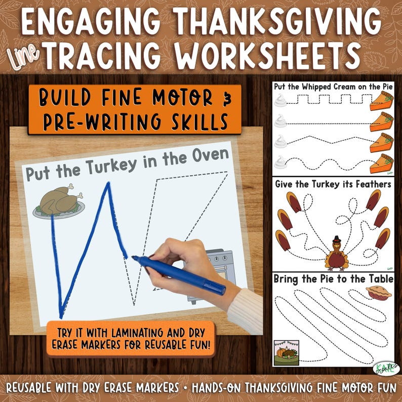 Thanksgiving Tracing Worksheets | Preschool Fine Motor Activity ...