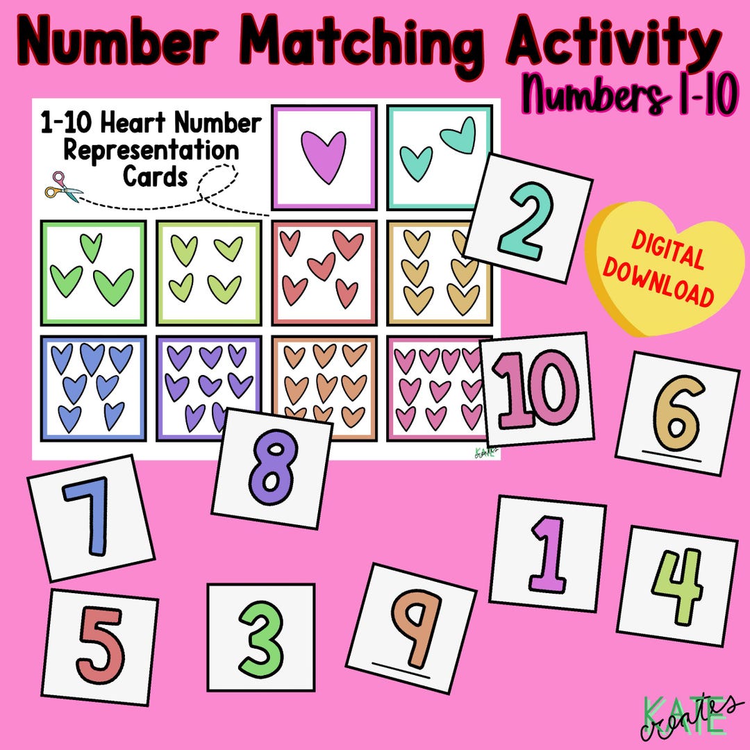 Printable Heart Number Matching Game: Preschool Activity (digital ...
