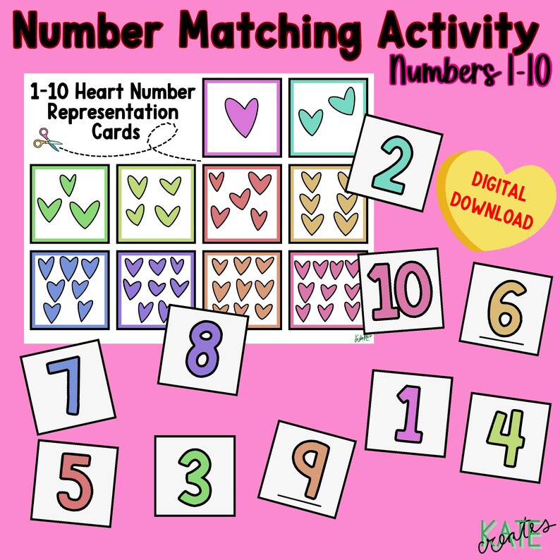 Printable Heart Number Matching Game: Preschool Activity (digital ...