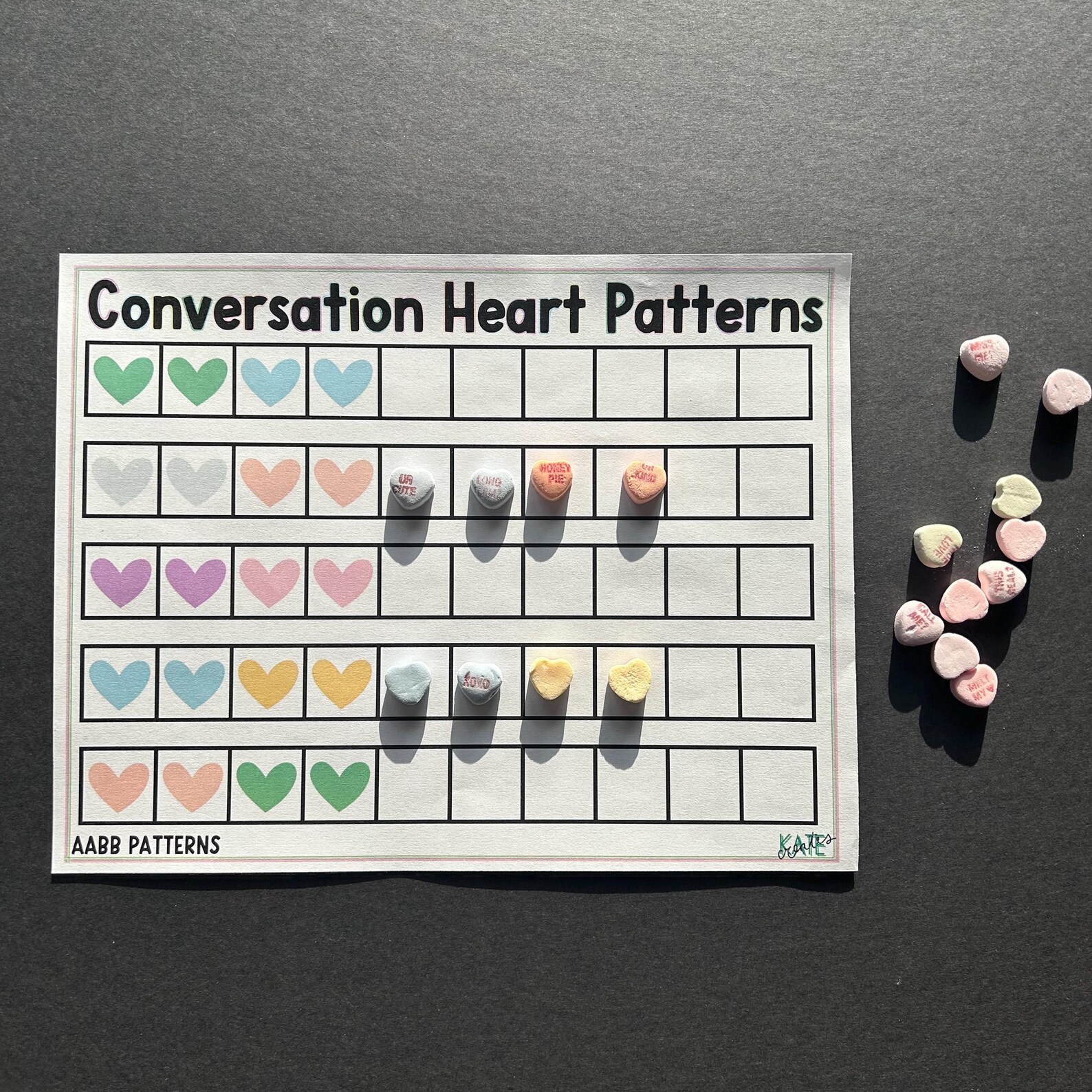 Valentine’s Day Conversation Heart Pattern Mats | Printable Patterning ...