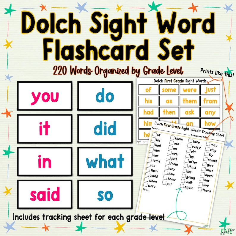 Printable Dolch Sight Word Flashcards, Kindergarten Learning, High ...