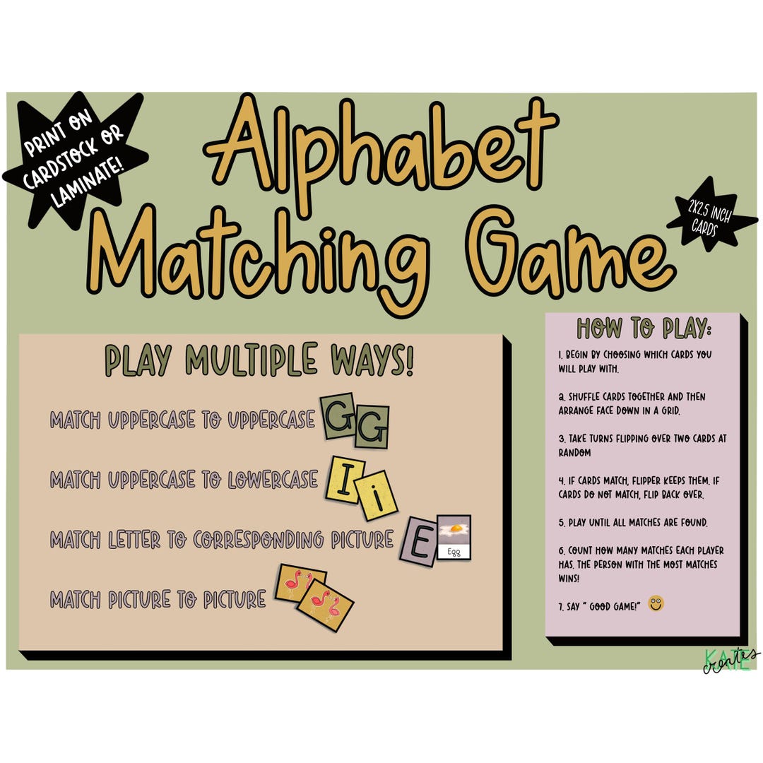 Alphabet Matching Game, ABC Game Cards, Play up to 10 Different Variations Classroom, Homeschool ...