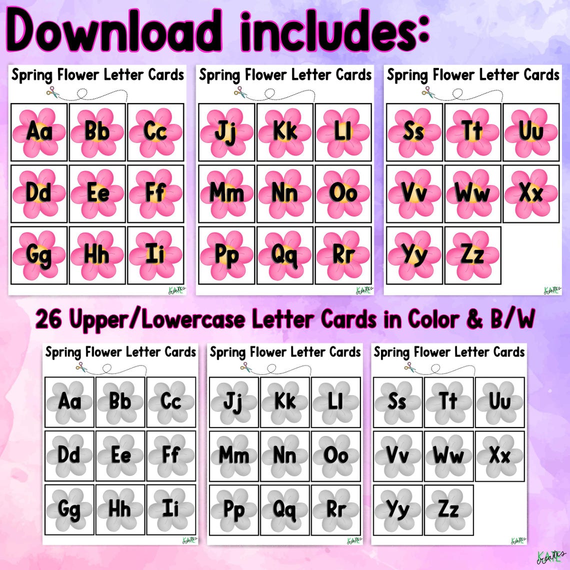 Spring Flower Printable Prek Letters ELA Alphabet Identification Cards ...