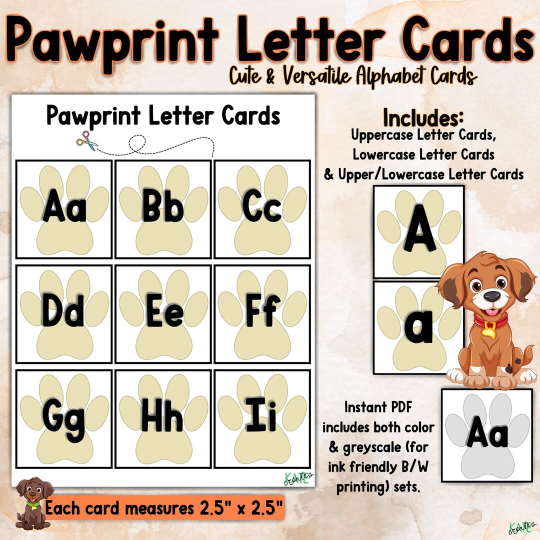 Pawprint Alphabet Flashcards: Creative Curriculum Pet Study, Prek ELA ...