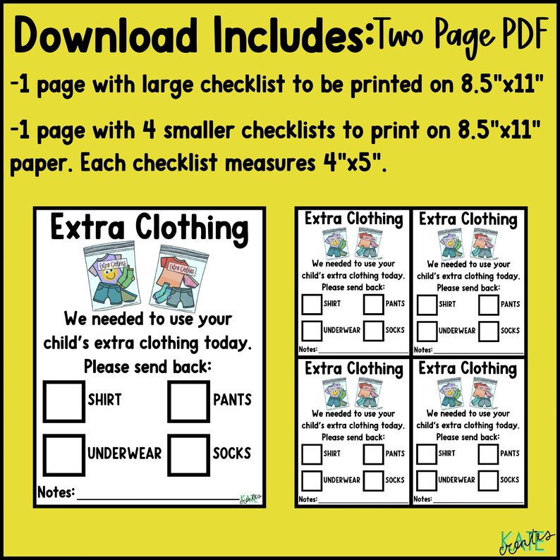 Printable Extra Clothing Return Form for Teachers | Replenish Classroom ...