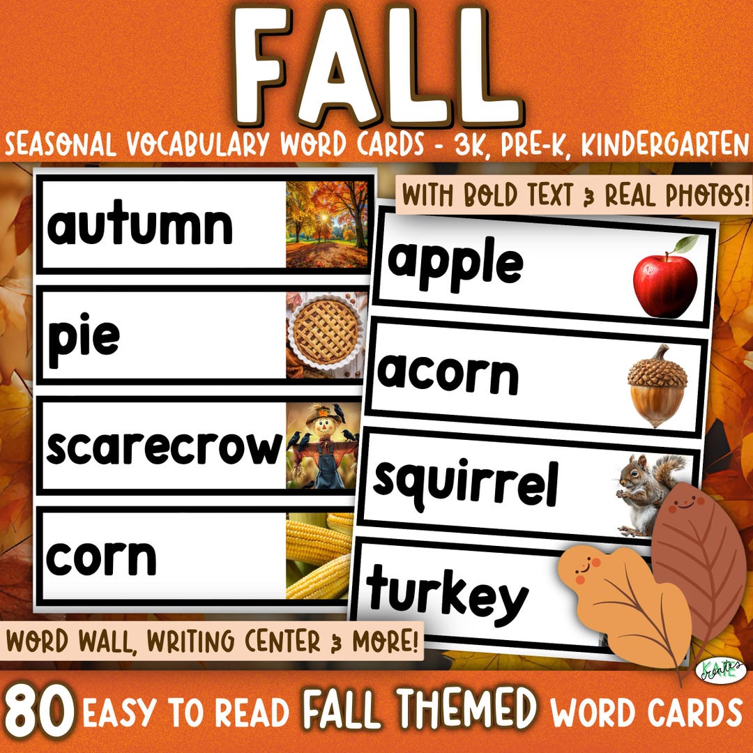 Fall Vocabulary Cards: Real Photo Word Wall, Preschool Printable ...