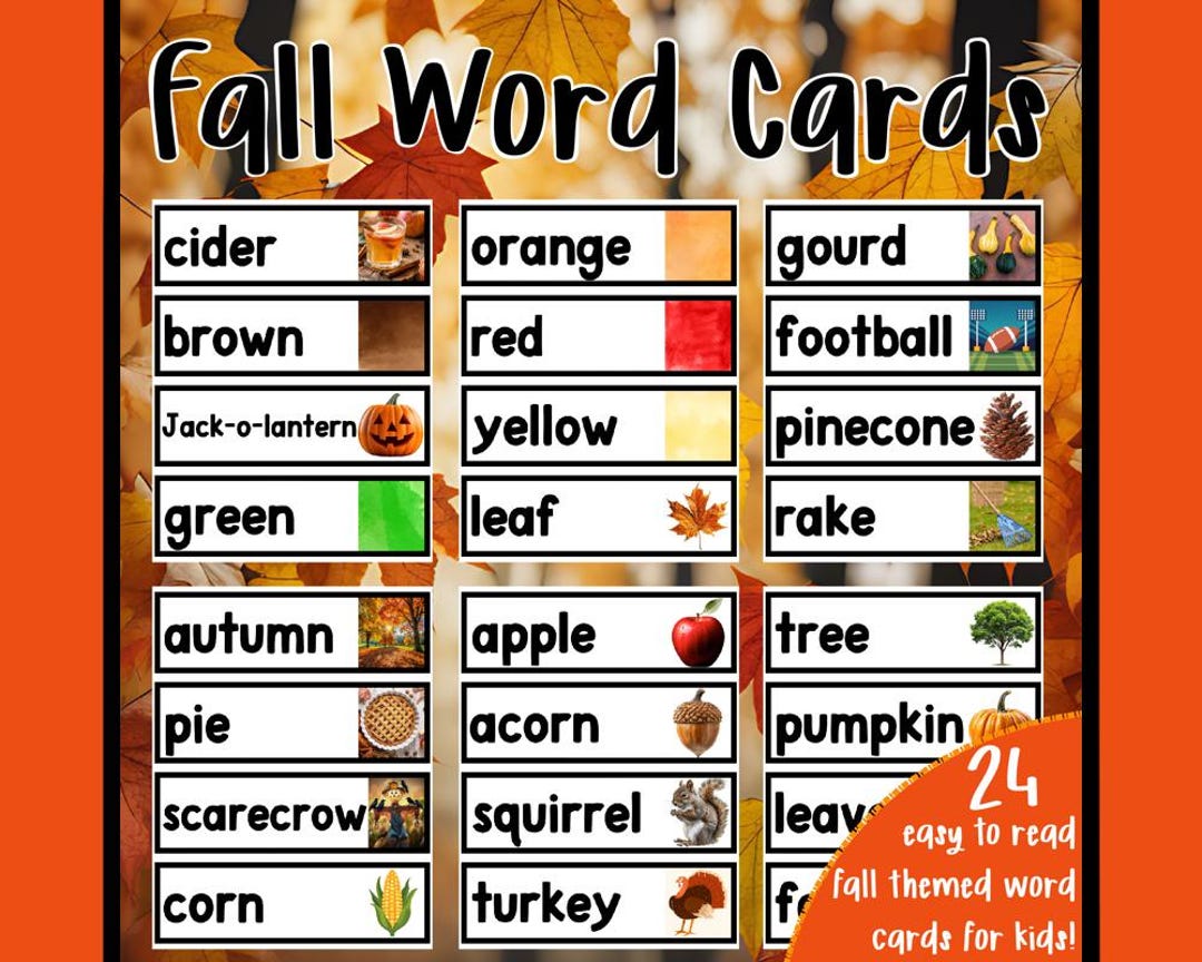 Word Cards, Word Cards for Kids, Word Cards for Children, Fall Word ...