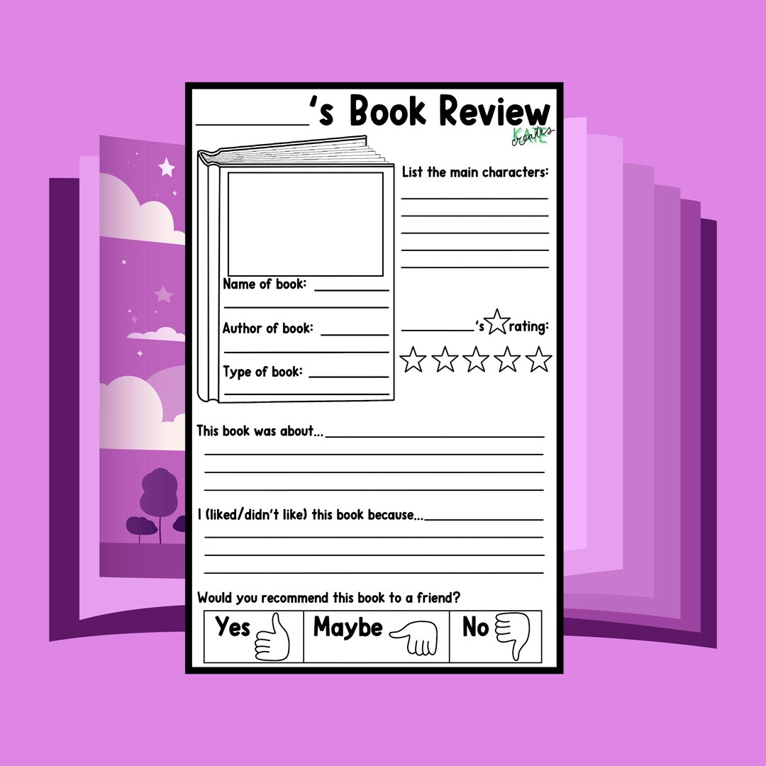 Reading Log Template Pdf Printable Book Review Page for Children - Etsy