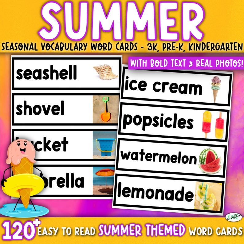 Summer Vocabulary Cards | Real Photo Word Wall (digital PDF) - Etsy