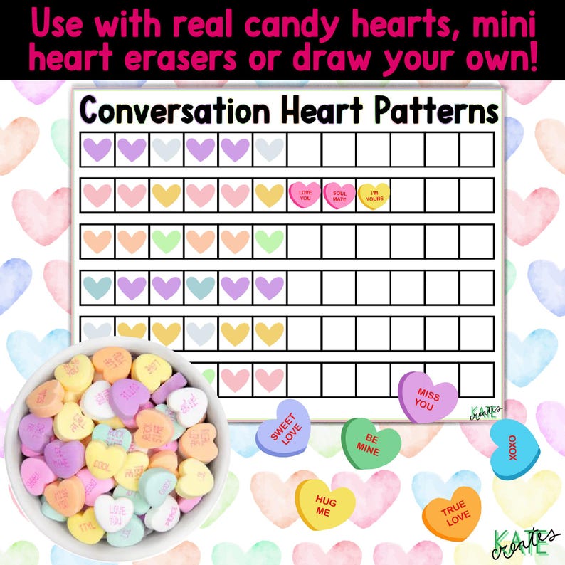 Valentine’s Day Conversation Heart Pattern Mats | Printable Patterning ...