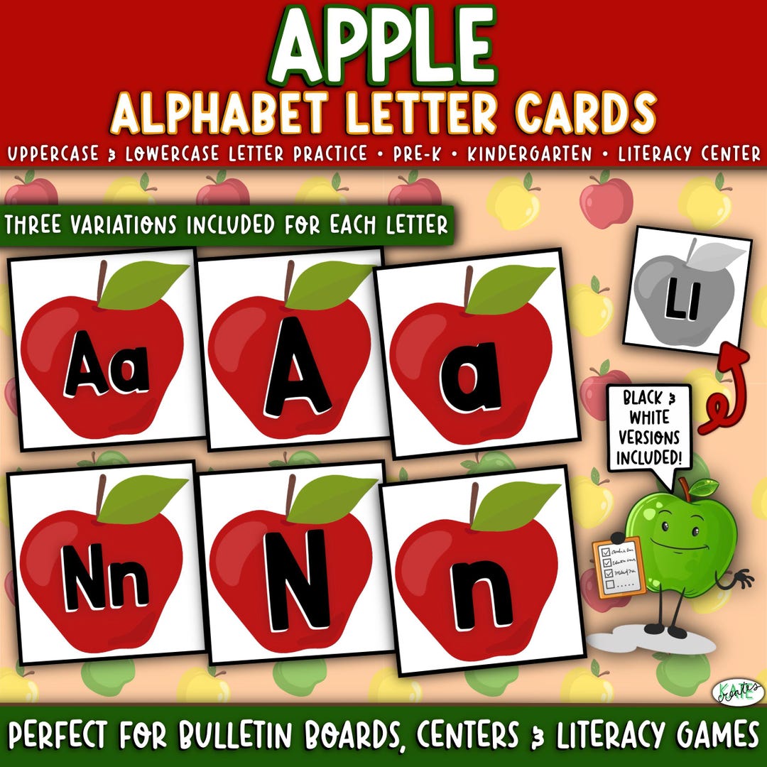 Apple Alphabet Letter Cards | Preschool Printable (digital PDF) - Etsy