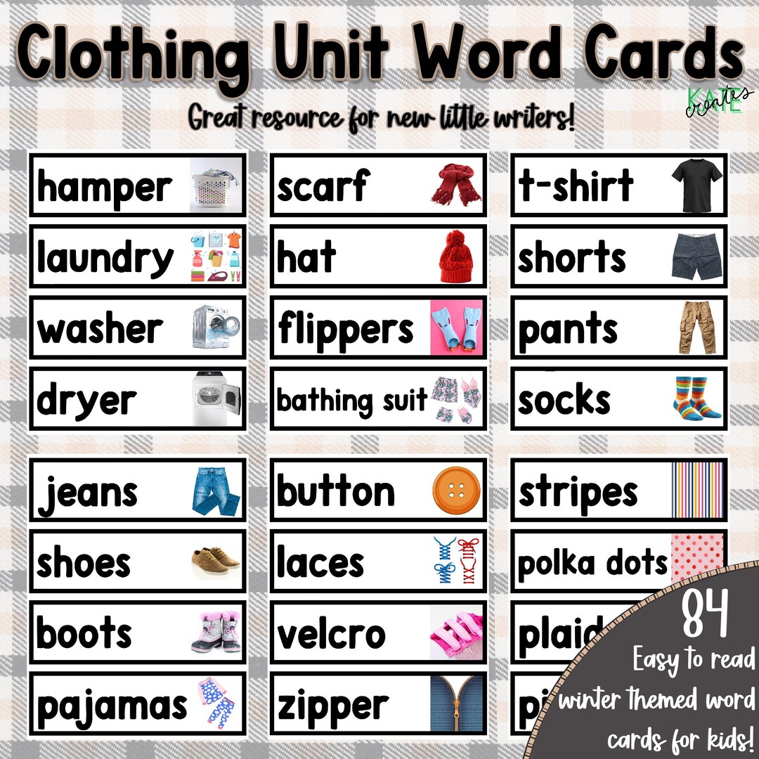 Clothing Themed Word Cards for Kids | Fun Vocabulary Reading & Writing ...