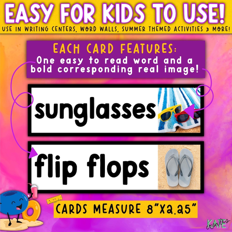 Summer Vocabulary Cards | Real Photo Word Wall (digital PDF) - Etsy