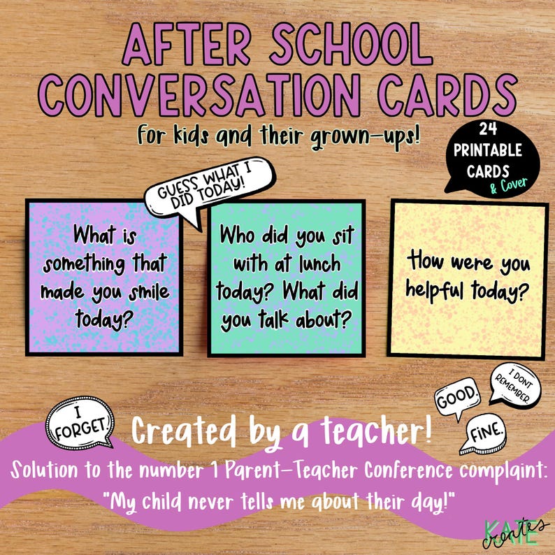 Conversation Starter Cards for Kids and Parents | School Day Question ...