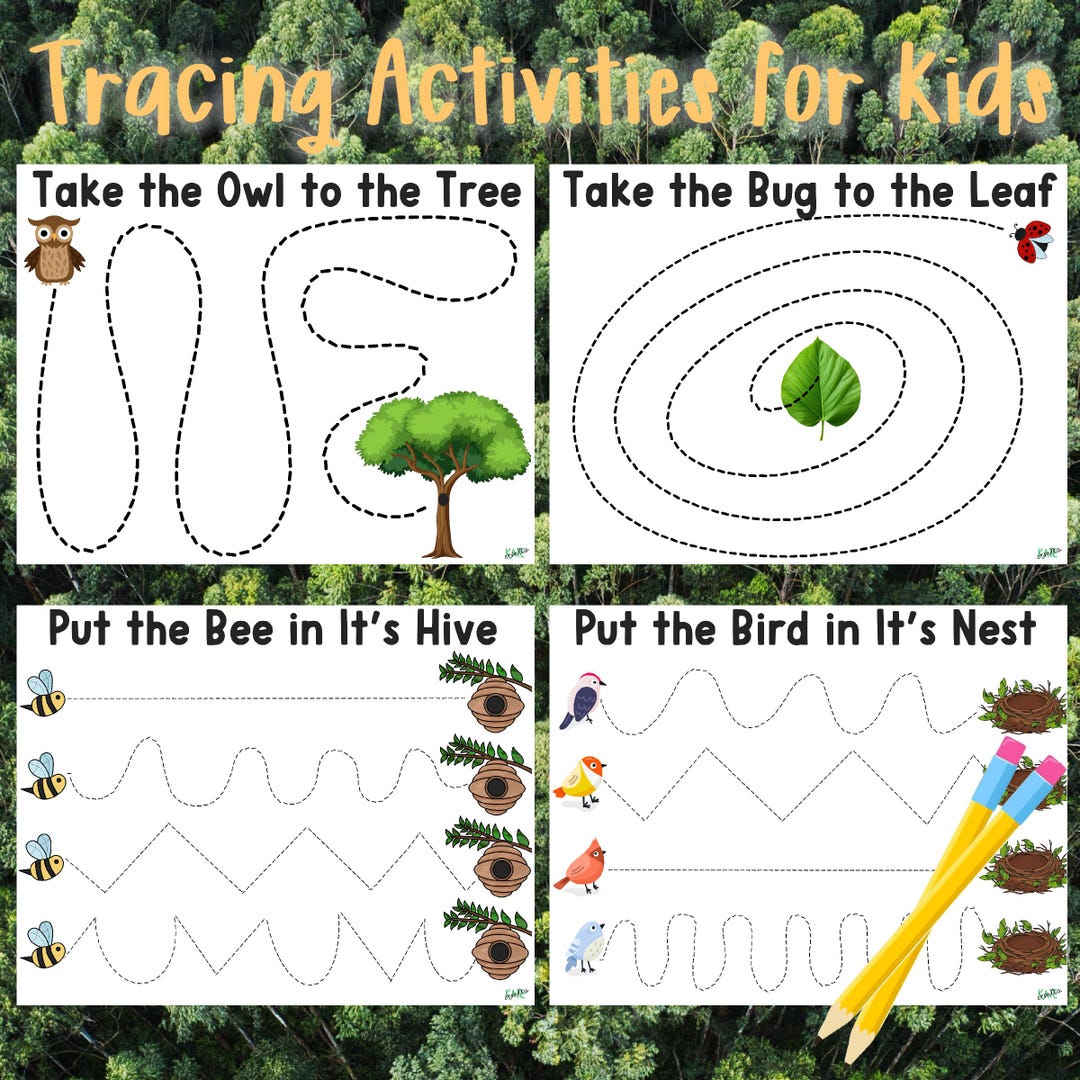 Line Tracing Printable Worksheets Four Tree-unit Themed Line Tracing ...