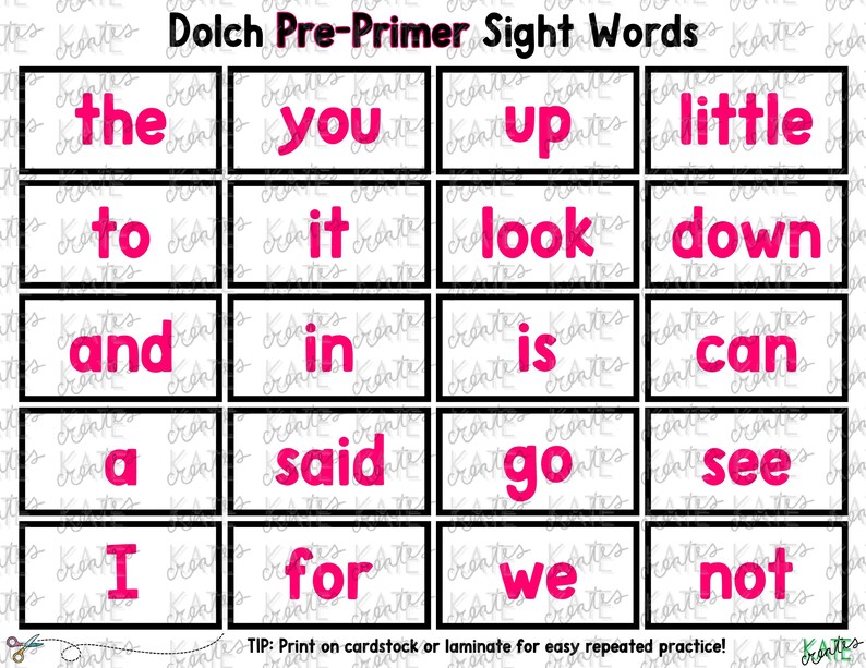 Printable Dolch Sight Word Flashcards, Kindergarten Learning, High ...
