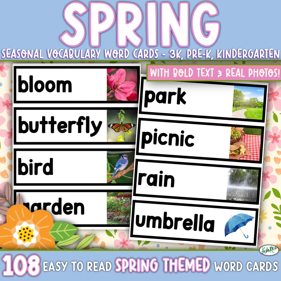Spring Vocabulary Word Cards: Preschool Learning Activity (PDF Download ...