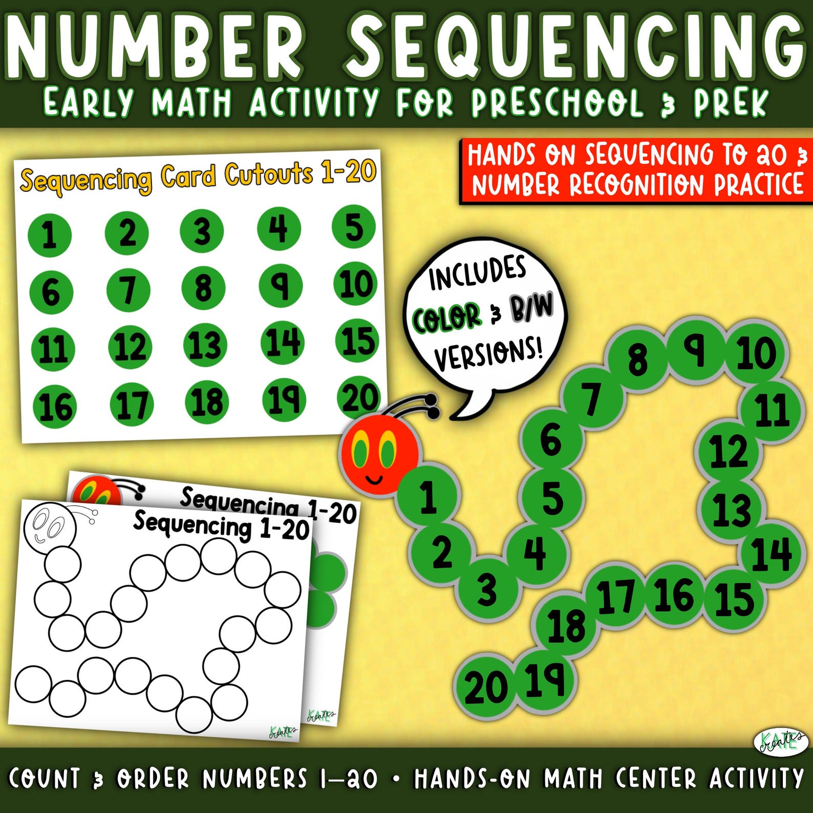 Caterpillar Number Sequencing Game – Preschool Math Center (digital) - Etsy