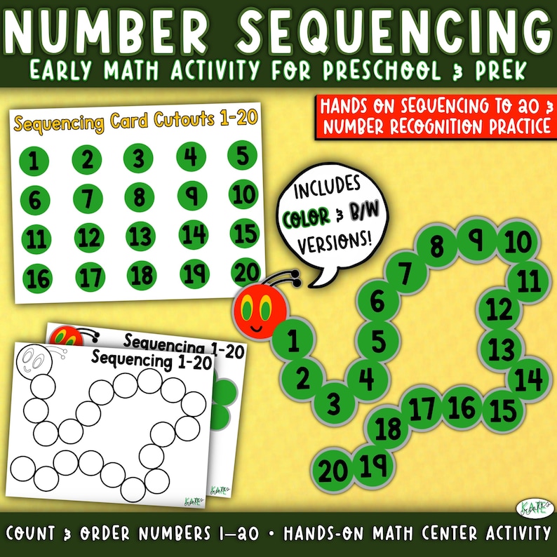 Caterpillar Number Sequencing Game – Preschool Math Center (digital) - Etsy