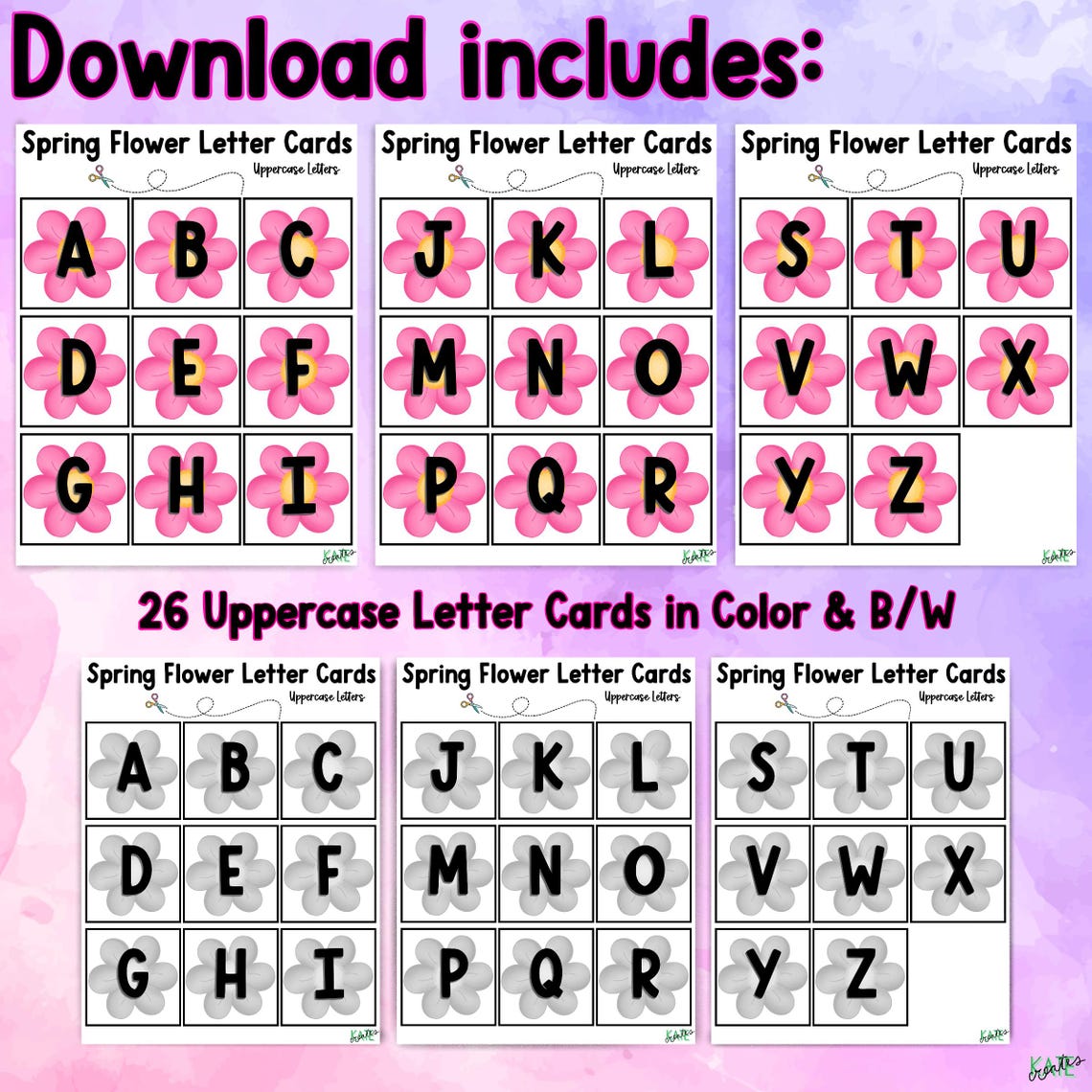 Spring Flower Printable Prek Letters ELA Alphabet Identification Cards ...