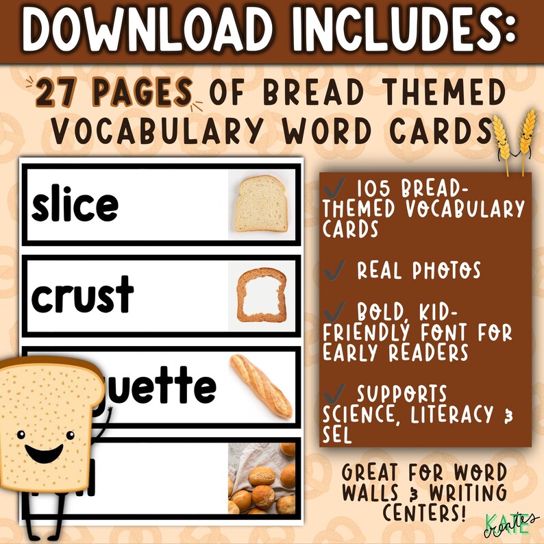 Bread Vocabulary Cards: Real Photo Flashcards for Preschool (digital ...