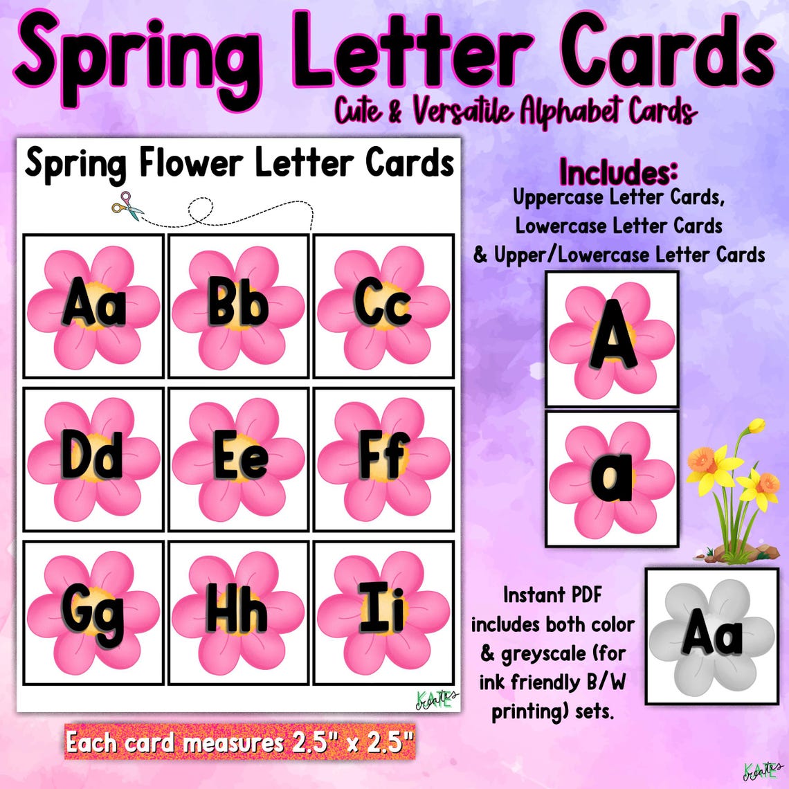 Spring Flower Printable Prek Letters ELA Alphabet Identification Cards ...