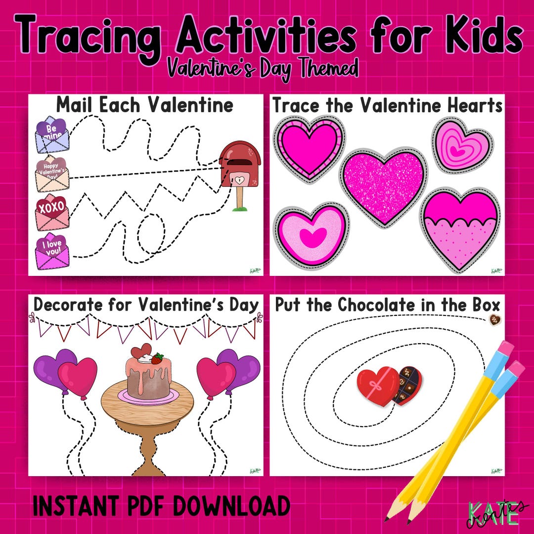 Valentine’s Day Themed Line Tracing Activities for Kids | Printable Pre ...