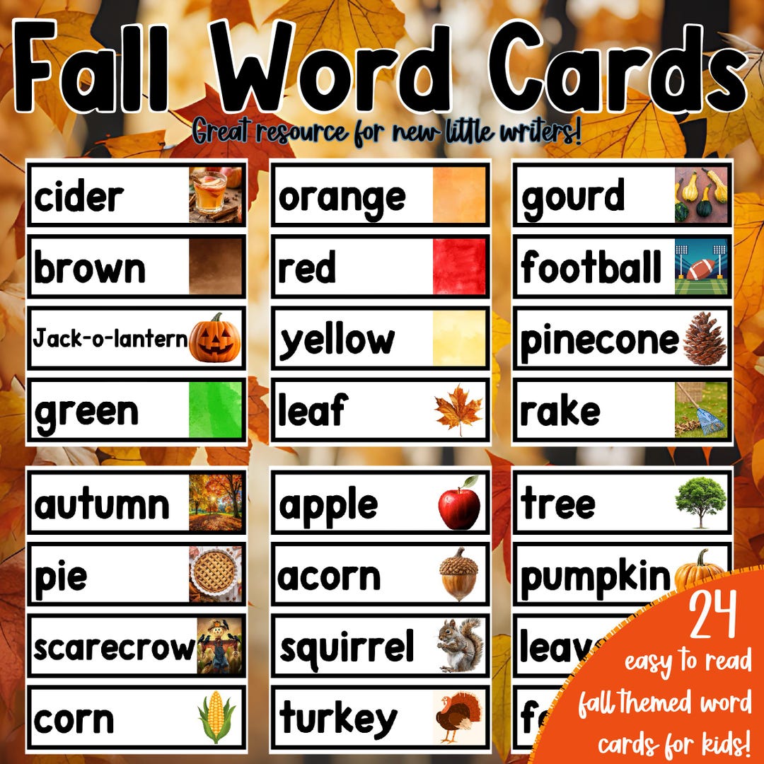 Fall Themed Word Cards for Kids, Vocabulary Printable to Support ...