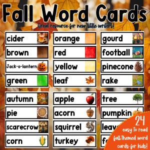 Fall Themed Word Cards for Kids, Vocabulary Printable to Support ...