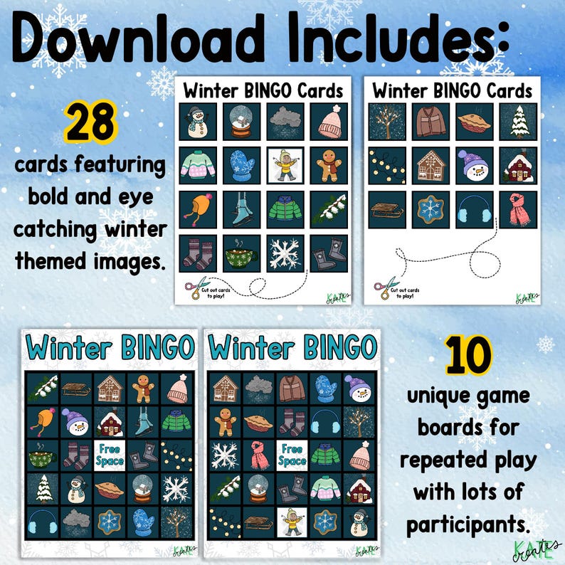 Winter BINGO Game for Kids: Family Holiday Party (digital Download) - Etsy