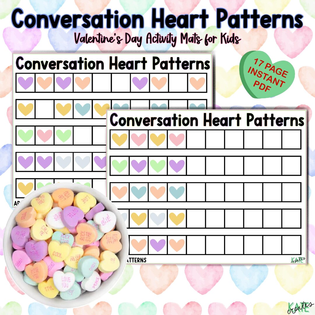 Valentine’s Day Conversation Heart Pattern Mats | Printable Patterning ...