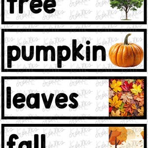 Word Cards, Word Cards for Kids, Word Cards for Children, Fall Word ...