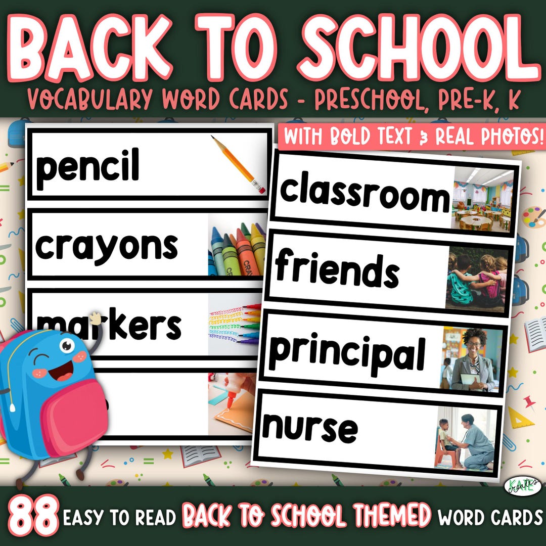 Back to School Vocabulary Cards With Real Photos: Literacy Center ...
