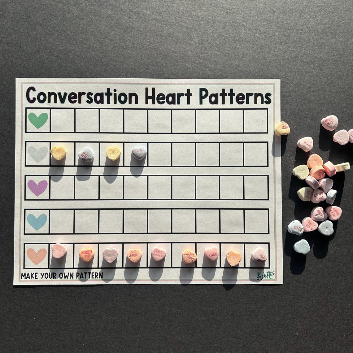 Valentine’s Day Conversation Heart Pattern Mats | Printable Patterning ...