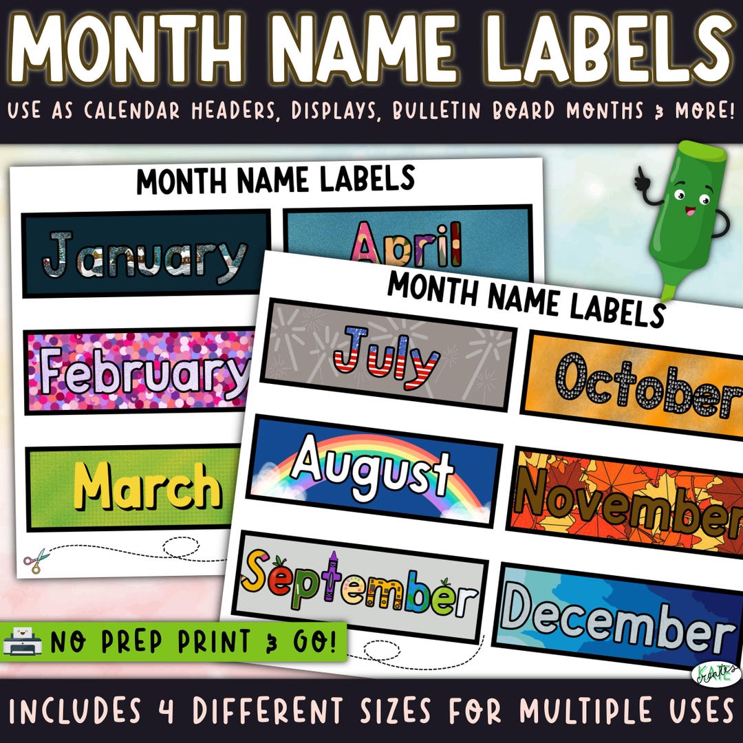 Seasonal Month Name Labels: Classroom Calendar & Bulletin Board Decor ...