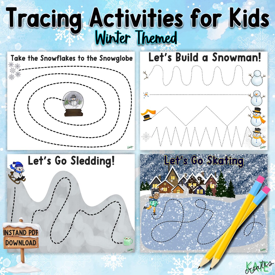 Winter-themed Line Tracing Activities for Kids Printable Pre-writing ...